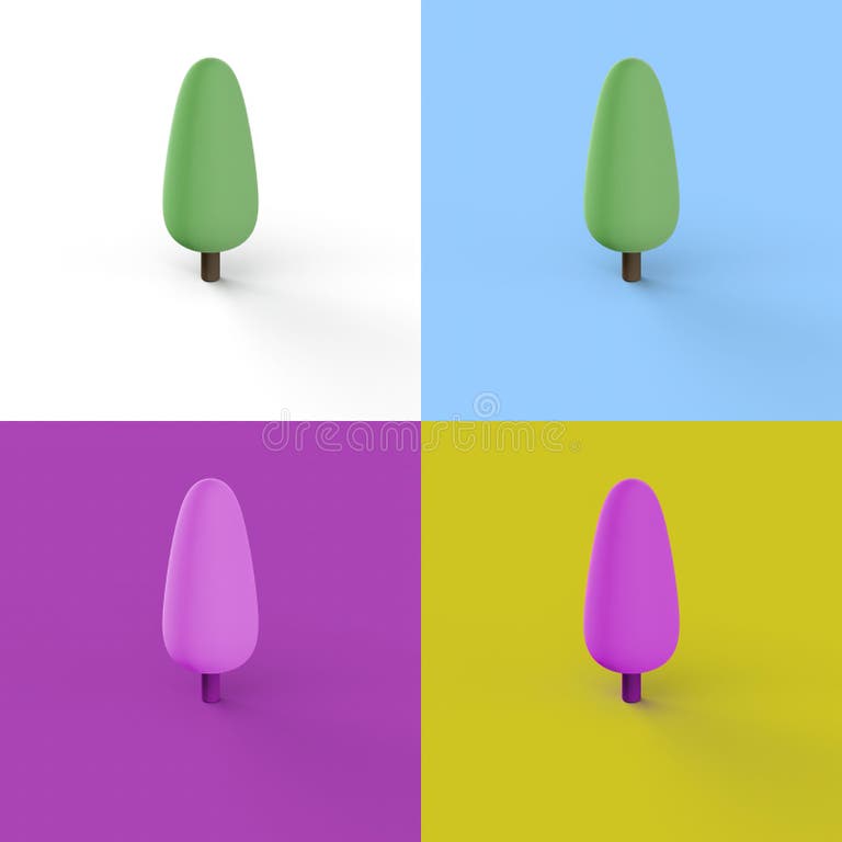 Collage of 3D Rendered Trees in Four Different Vibrant Colors Stock ...