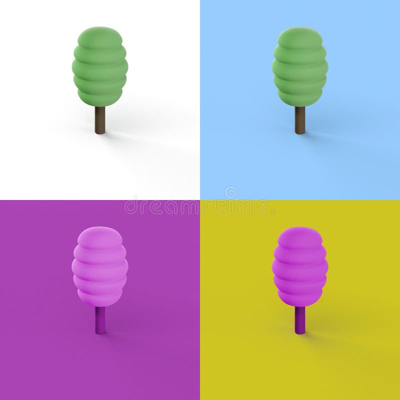 Collage of 3D Rendered Trees in Four Different Vibrant Colors Stock ...