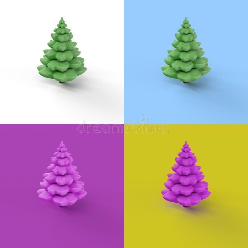 Collage of 3D Rendered Trees in Four Different Vibrant Colors Stock ...