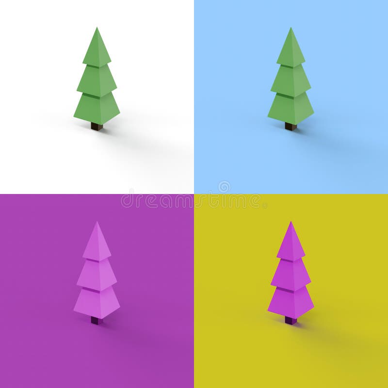 Collage of 3D Rendered Trees in Four Different Vibrant Colors Stock ...