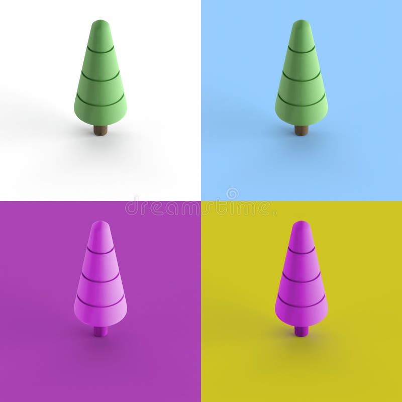 Collage of 3D Rendered Trees in Four Different Vibrant Colors Stock ...
