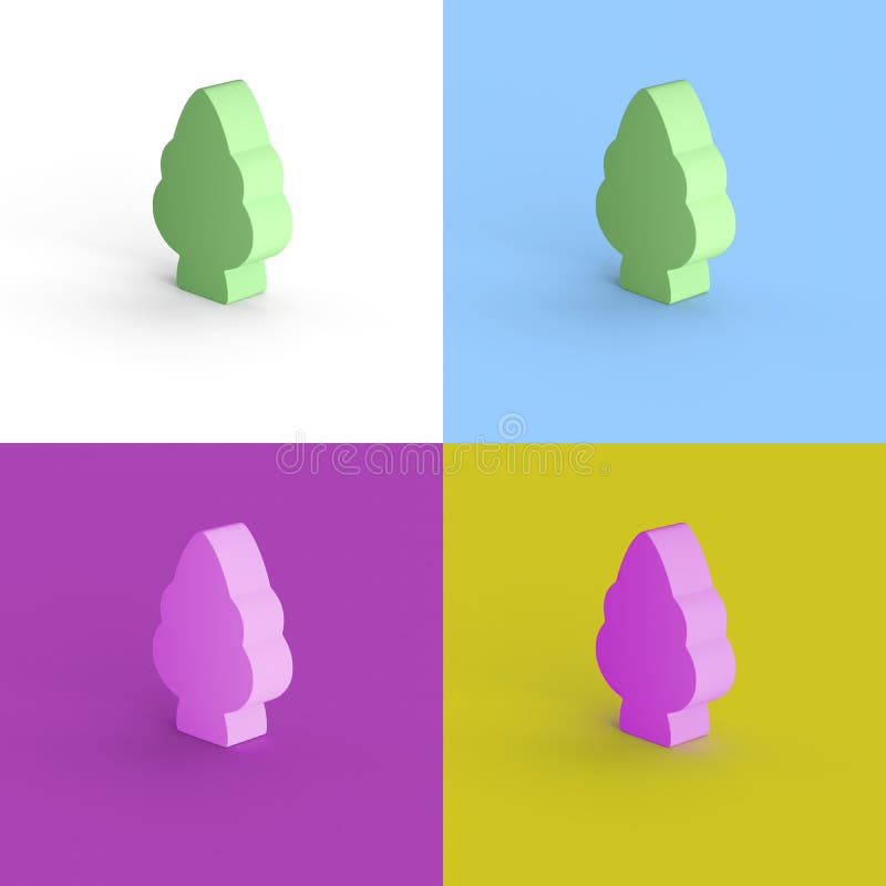Collage of 3D Rendered Trees in Four Different Vibrant Colors Stock ...
