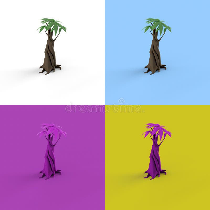 Collage of 3D Rendered Trees in Four Different Vibrant Colors Stock ...