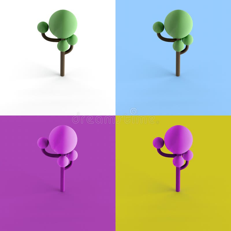 Collage of 3D Rendered Trees in Four Different Vibrant Colors Stock ...