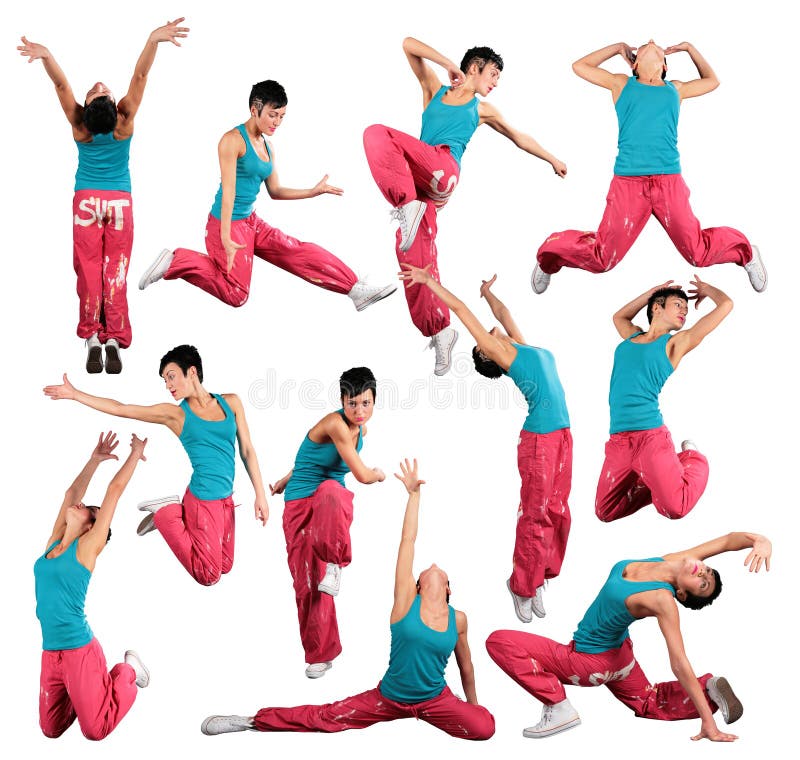 Collage with 11 Dancing Woman (one Model) in Stock Image - Image of ...