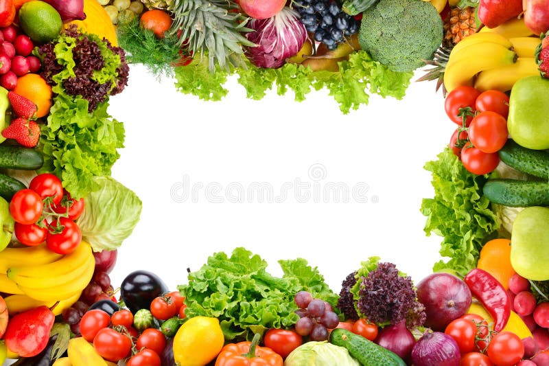 Collage De Frutas Y Verduras Como Marco Aislado En Blanco Foto de ...