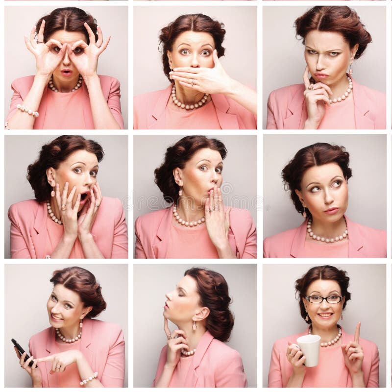 Collage De La Cara De La Mujer Joven Foto de archivo - Imagen de humor ...