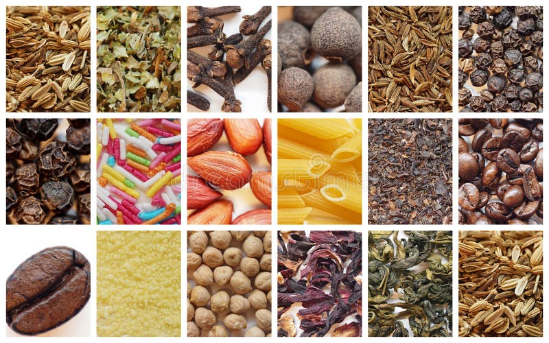 Collage De La Diversa Comida Seca Foto de archivo - Imagen de productos ...