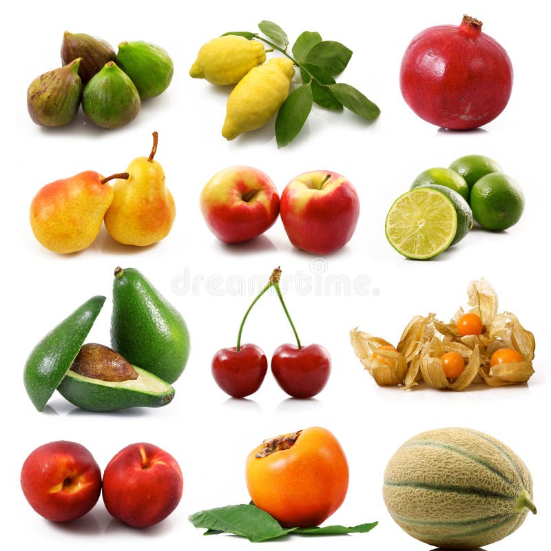 Collage De La Fruta En El Fondo Blanco Foto de archivo - Imagen de ...