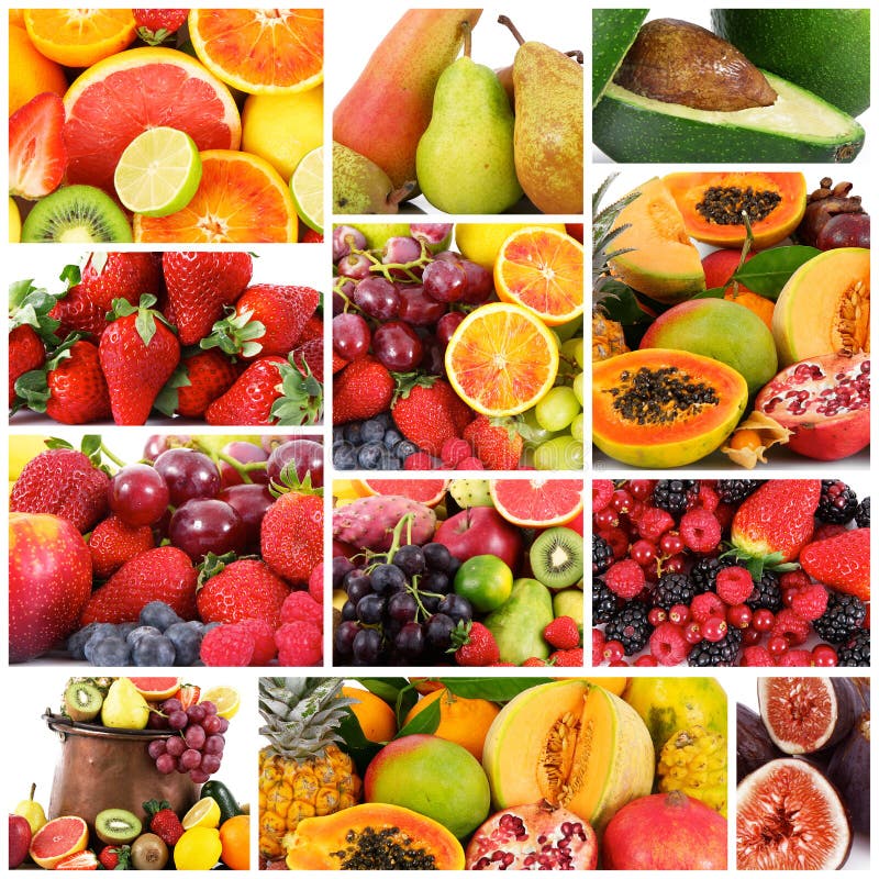 Collage De La Fruta En El Fondo Blanco Foto de archivo - Imagen de ...