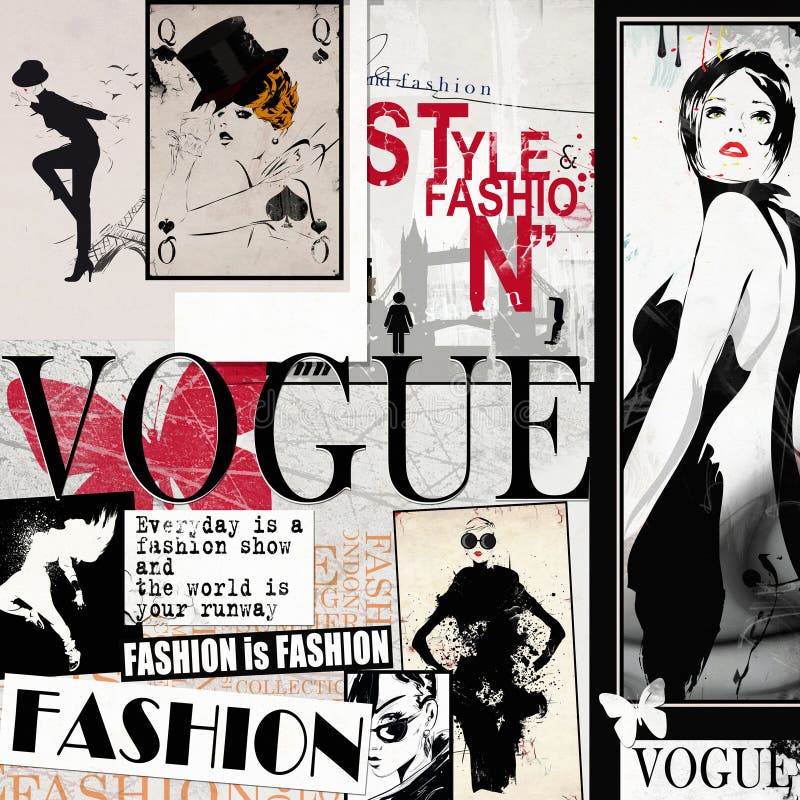 Collage De La Moda Con Los Dibujos a Pulso Stock de ilustración ...