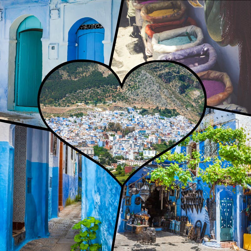 Collage De Las Calles En Chefchaouen En Marruecos Foto de archivo ...