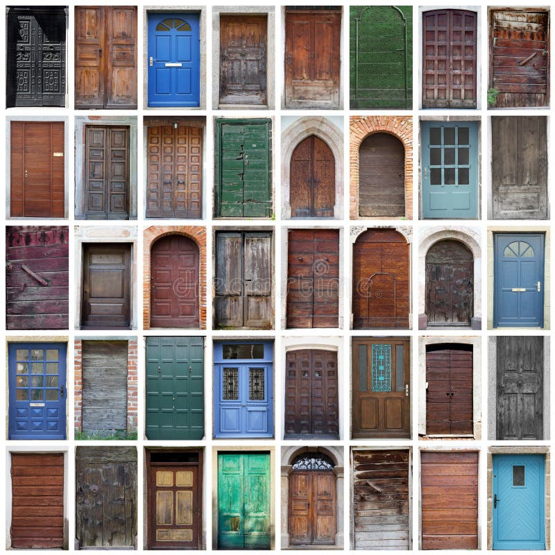 Collage De Madera De Las Puertas Del Vintage Típico Foto De Archivo