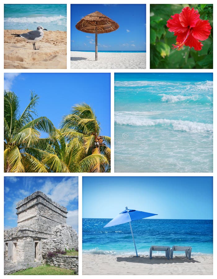 Collage : Plage De Tulum En Mer Des Caraïbes Ruines De Tulum, Temple ...