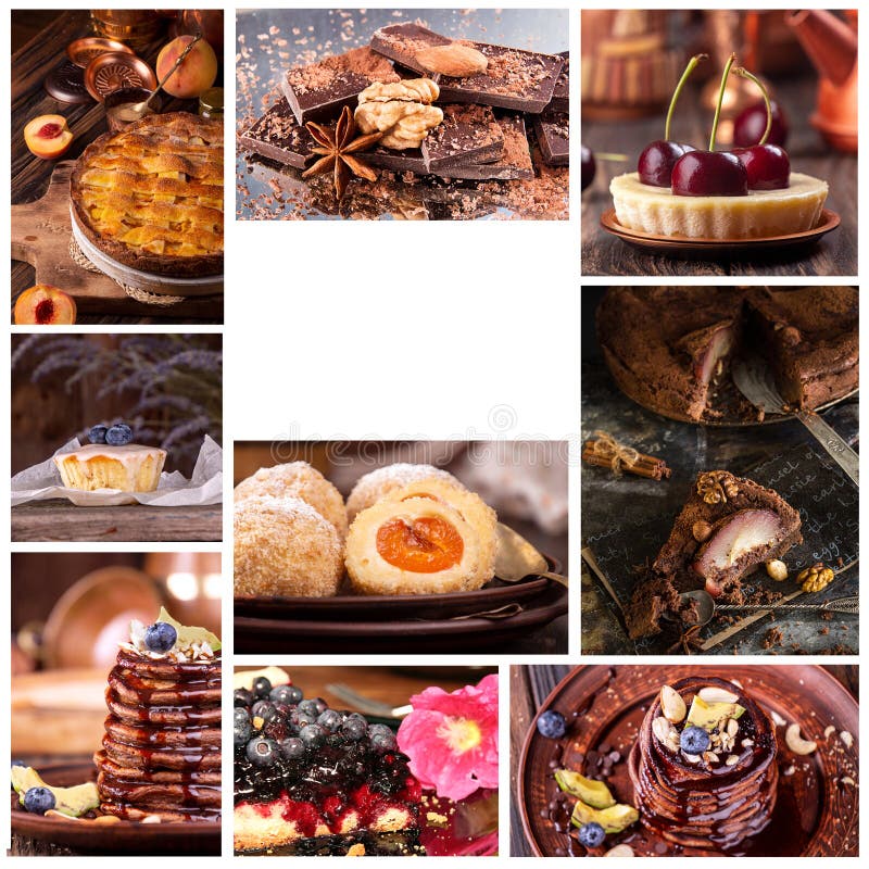 Collage De Varios Cuadros De Postre De Bizcocho Dulce De Pastel Foto de archivo - Imagen de ...