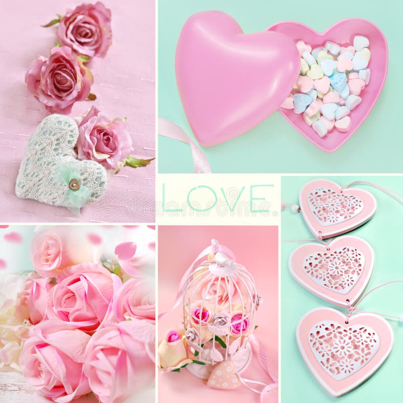 Collage Del Amor De Los Colores En Colores Pastel Foto de archivo ...