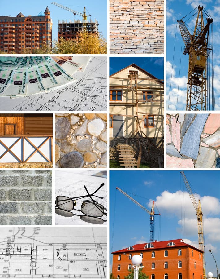 Collage De Un Diseño Y Construcción De Un Edificio Imagen de archivo ...