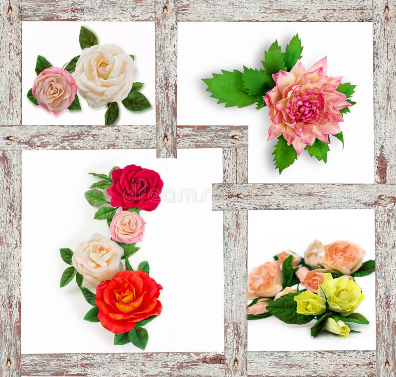 Collage Del Diversas Flores Flores Artificiales Hechas De Spo Foto de ...