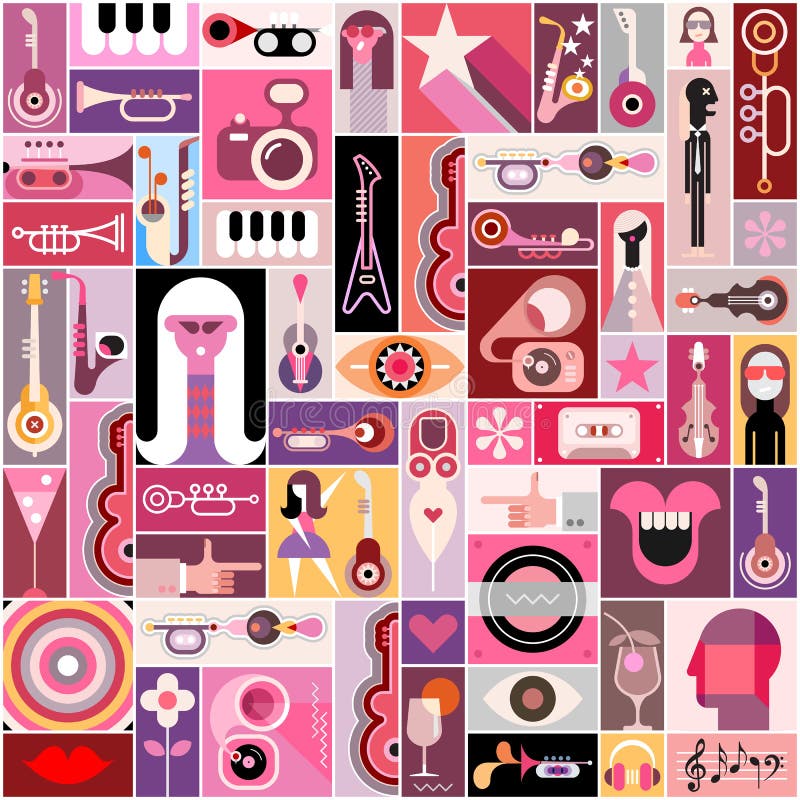 Collage Musical Del Arte Pop Ilustración del Vector - Ilustración de ...