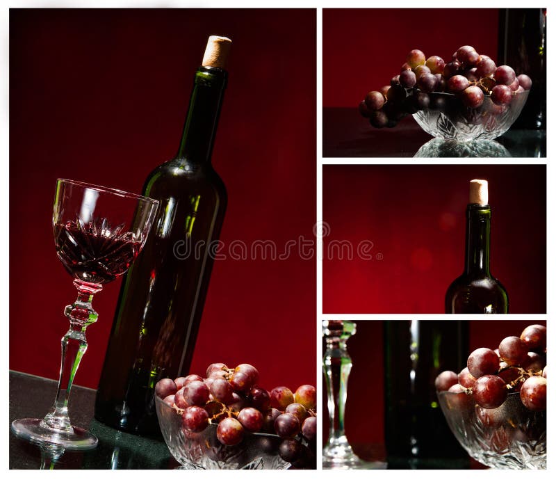 Collage Del Vino - Uva, Botella Y Vidrio Imagen de archivo - Imagen de baya, azul: 40586513