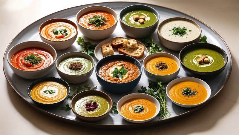 Collage of Delicious Tasty Different Soups a Plate Stock Illustration ...