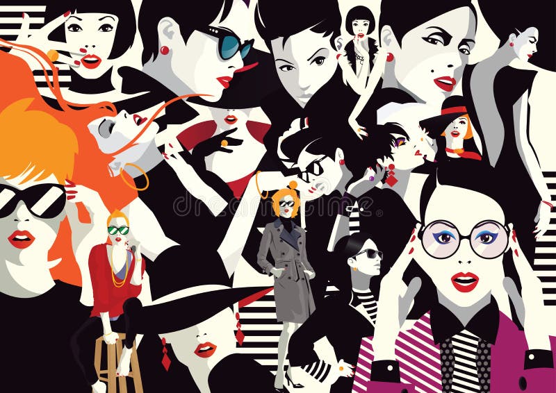 Collage Delle Ragazze Alla Moda in Pop Art Di Stile Illustrazione ...