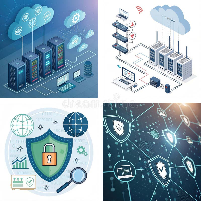Collage Depicting Cloud Computing, Data Security, and Network Connectivity Stock Photo - Image ...
