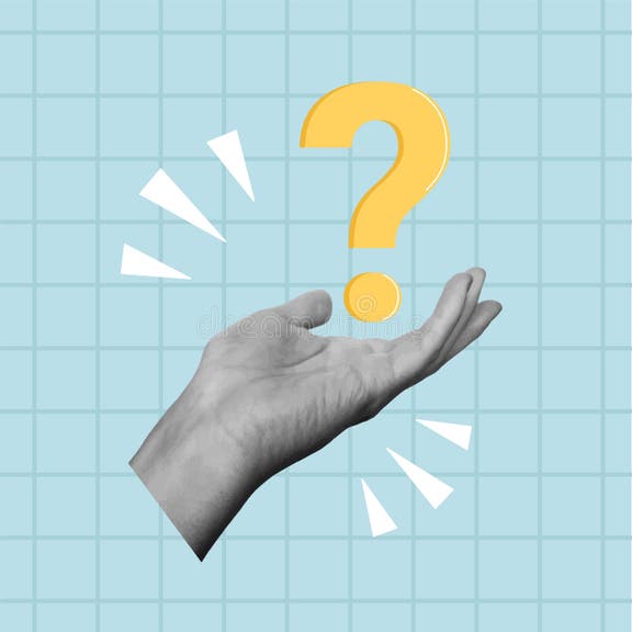 Collage Design with Hand Holding Yellow Question Mark. Question and ...