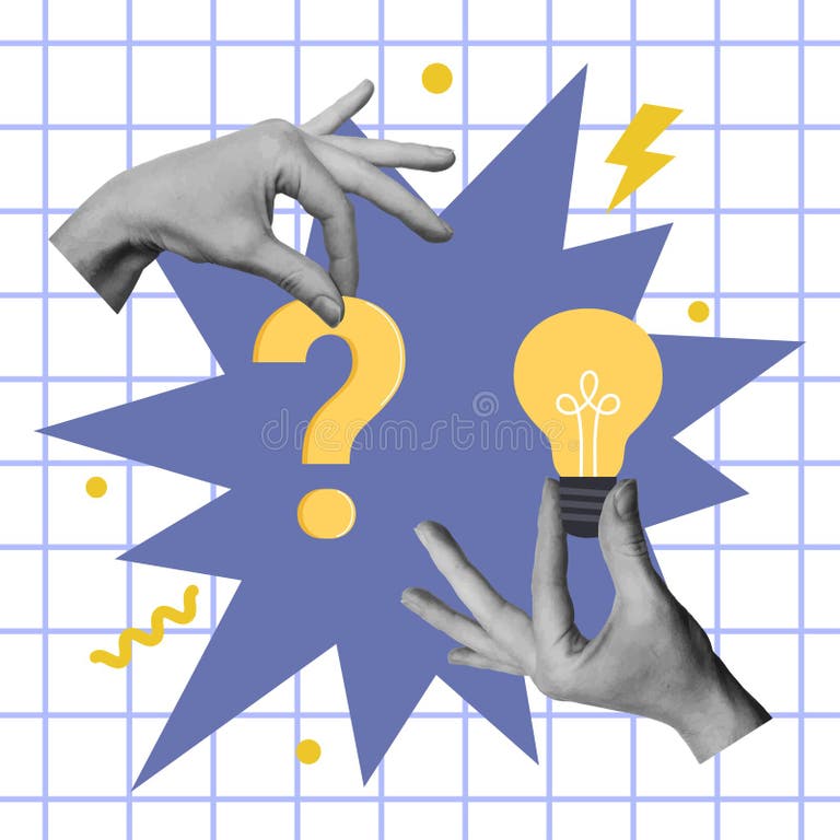 Collage Design with Hands Holding Yellow Question Mark and Light Bulb ...