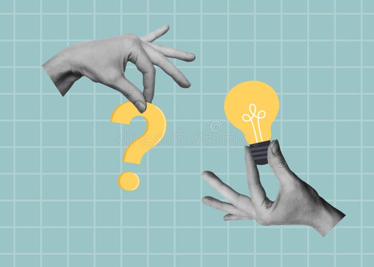 Collage Design with Hands Holding Yellow Question Mark and Light Bulb ...