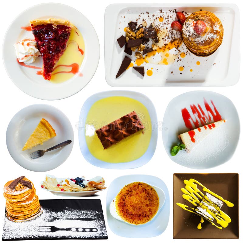 Collage of Desserts on White Background Stock Image - Image of snack ...