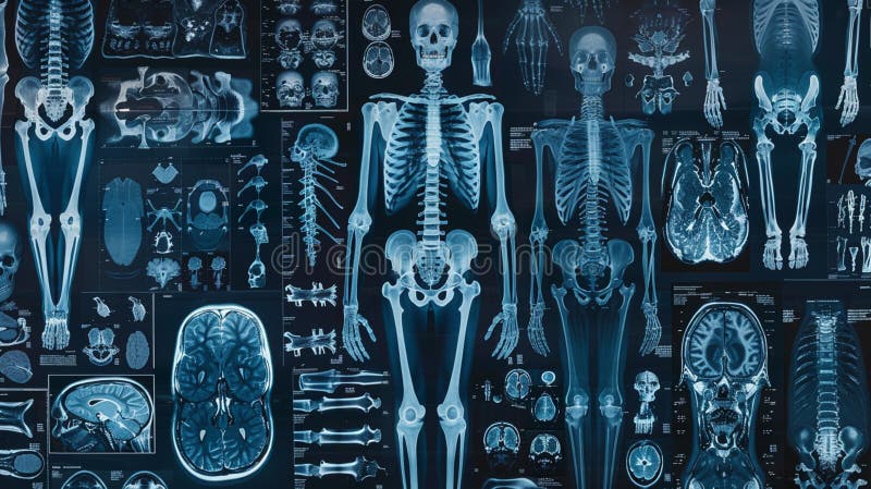 A Collage of Detailed Blue-toned X-ray Images Showcasing Various Angles ...