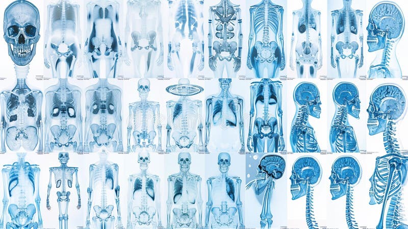 A Collage of Detailed Blue-toned X-ray Images Showcasing Various Angles ...