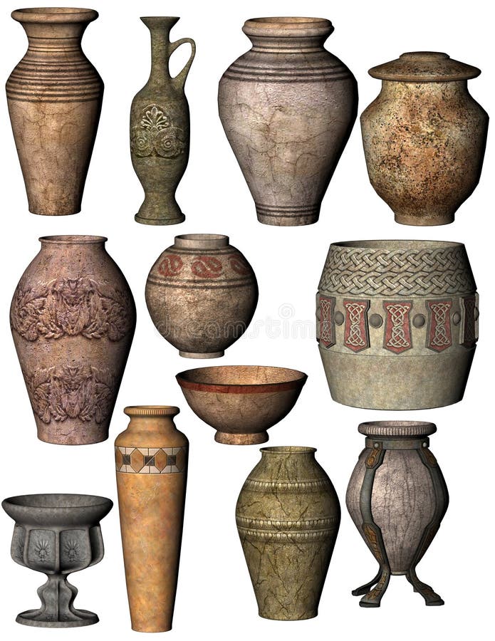 Collage of Ancient Pottery Including Bowls, Urns and Vases Stock ...