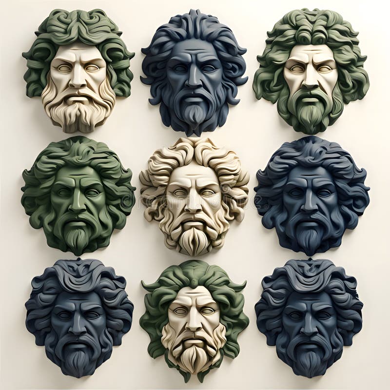 Collage of Different Ancient Greek Gods Heads. 3d Rendering Stock ...