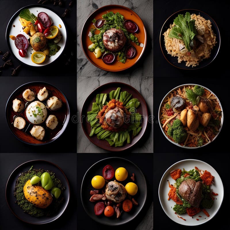 Collage of Different Asian Dishes on Dark Background. Top View Stock ...