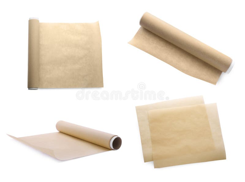 Collage with Different Baking Paper on White Background Stock Image ...