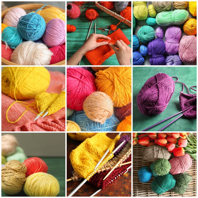 Collage of Different Color Knitting Threads Stock Image - Image of ...