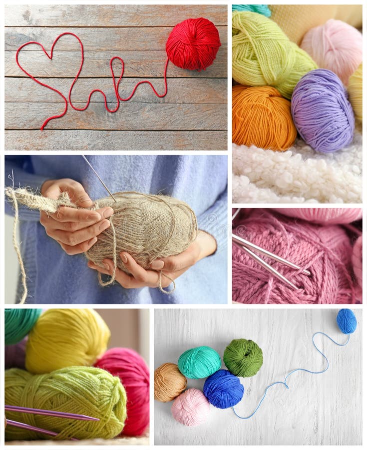 Collage of Different Color Knitting Threads Stock Image - Image of ...