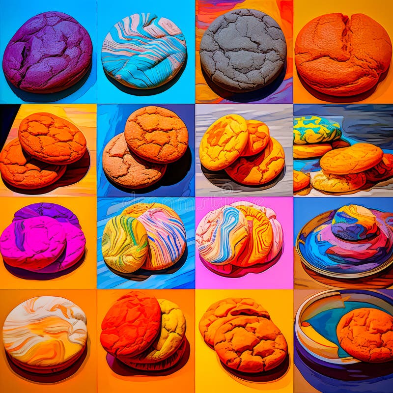 Collage of Different Colored Cookies on Table with Blue Plate ...