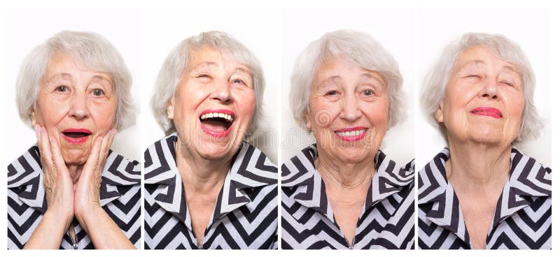 The Collage from Different Emotions of Senior Woman. Stock Photo ...