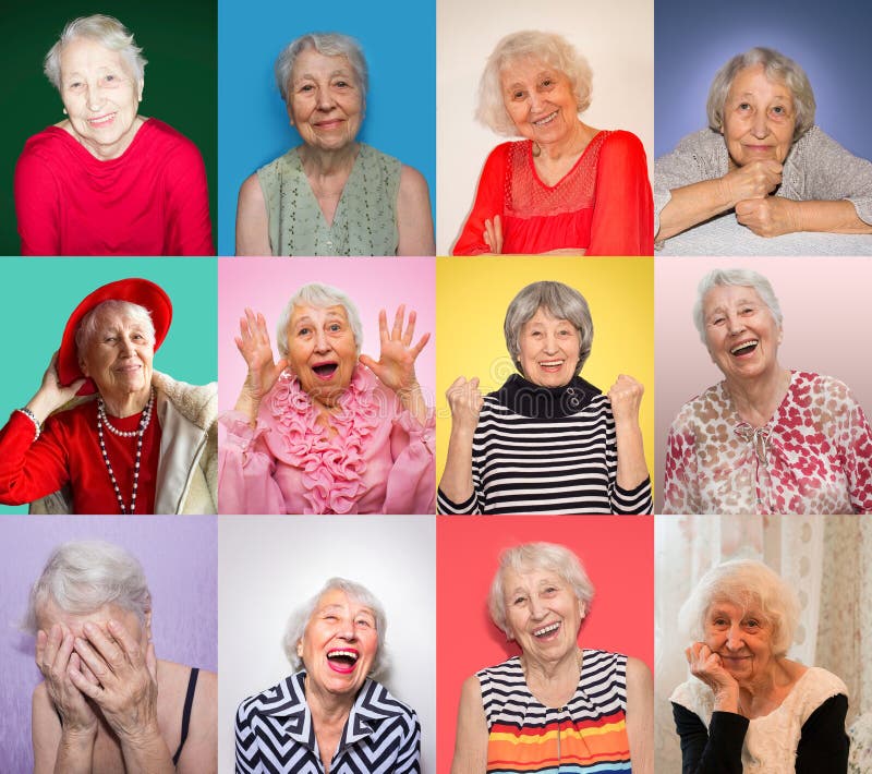 The Collage from Different Emotions of Senior Woman Stock Image - Image ...
