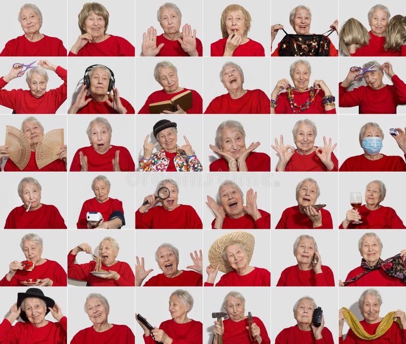 The Collage from Different Emotions of Senior Woman Stock Image - Image ...