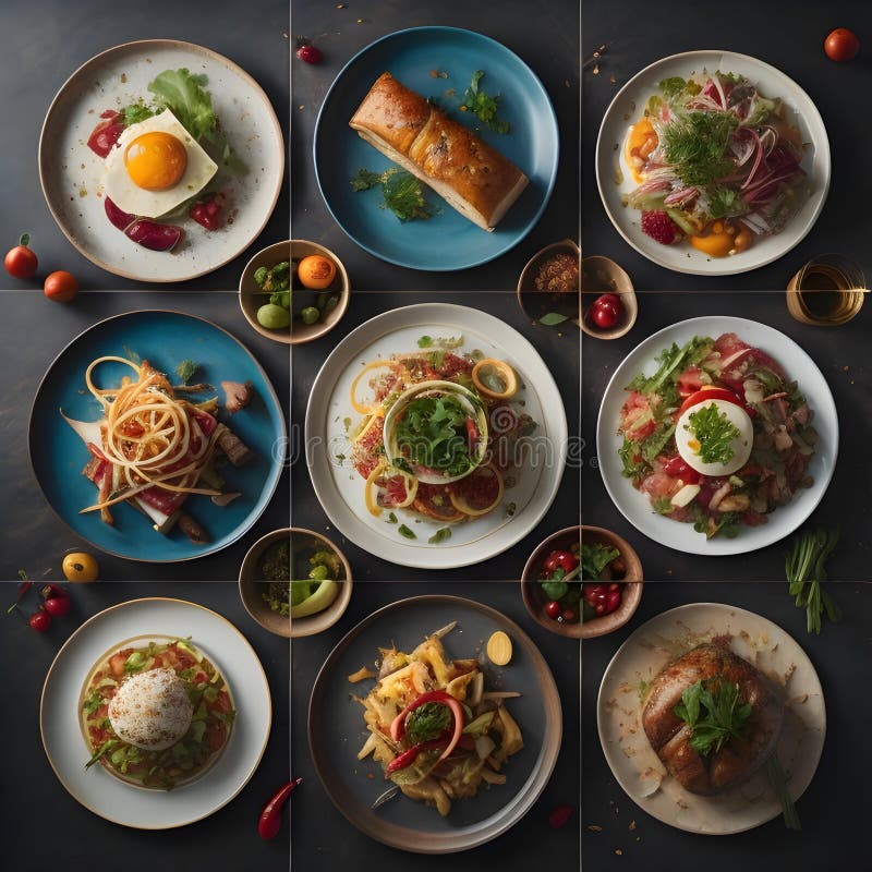 Collage of Different Food Images on a Dark Background. Top View Stock ...