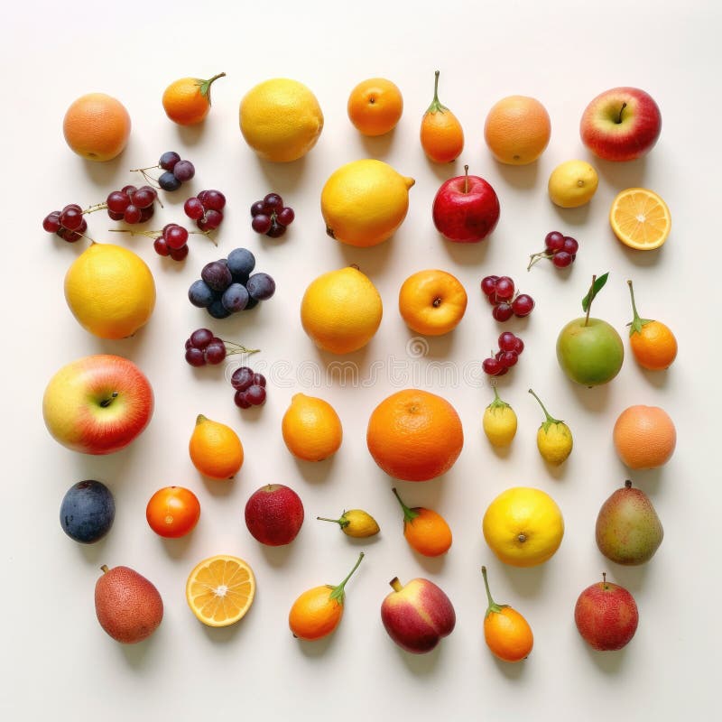 Collage of Different Fruits Isolated on White Background. 3d Rendering ...