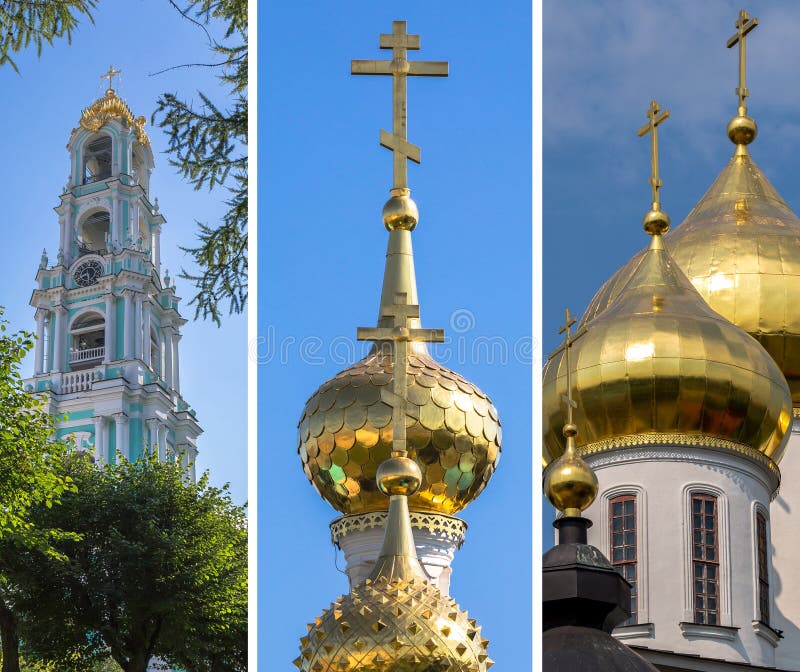 Collage of Different Golden Cupola of Orthodox Church Stock Image ...