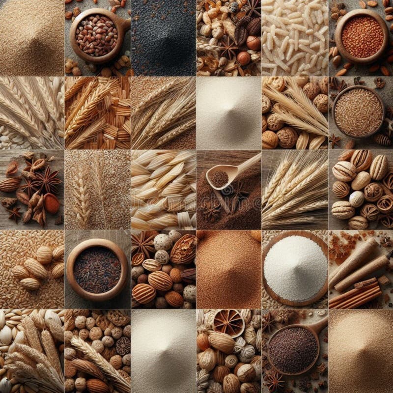 Collage Made of Wheat, Flour and Grains Stock Photo - Image of brown ...