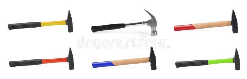 Collage Different Hammers White Background Stock Photos - Free ...