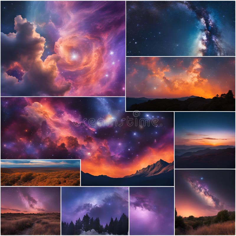 A Collage of Different Images of Clouds and Stars Stock Illustration ...