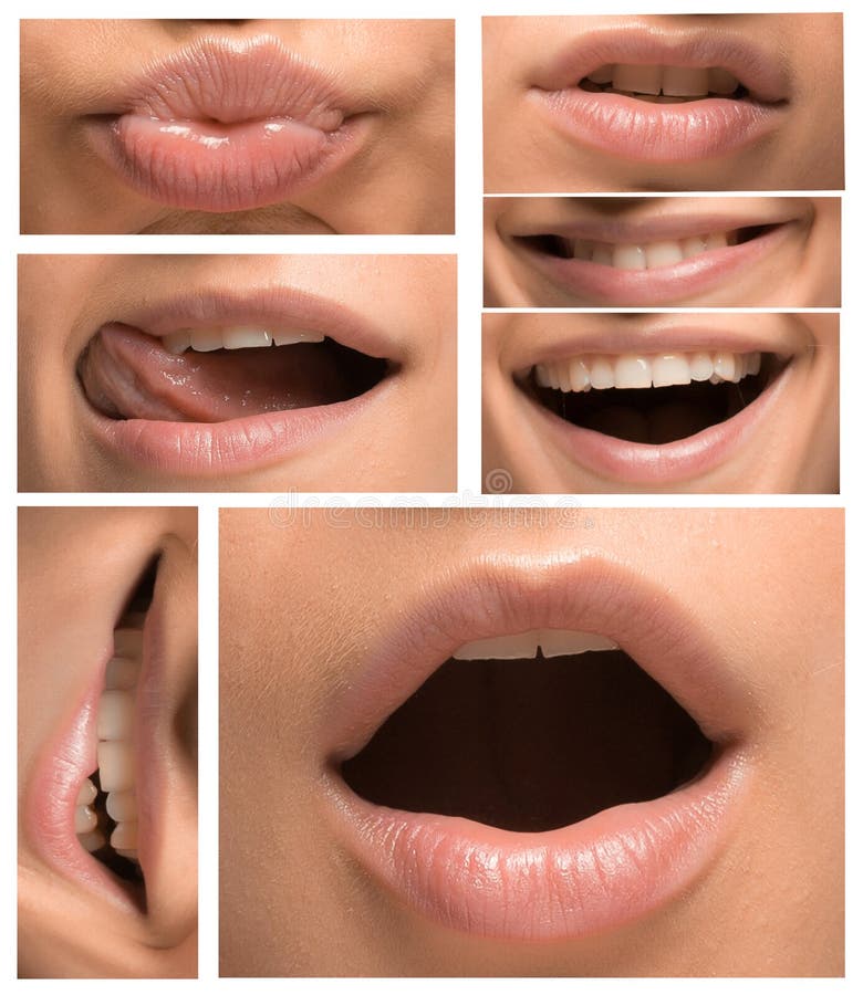 Collage of Different Lips Caucasian Woman with Emotions Stock Image ...